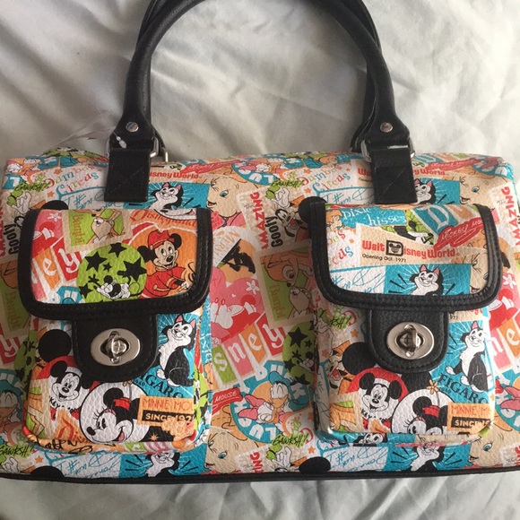 Disney | Bags | Disney Parks Mickey Friends Collage Handbag Purse ...